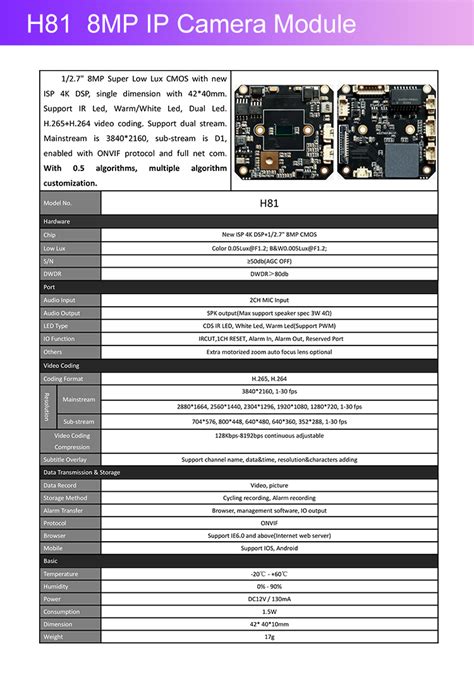 4k 8mp Starlight Ip Camara Module H81 Mstar Soc Pcb Board Ssc Soc Gc Cmos Hsell Security