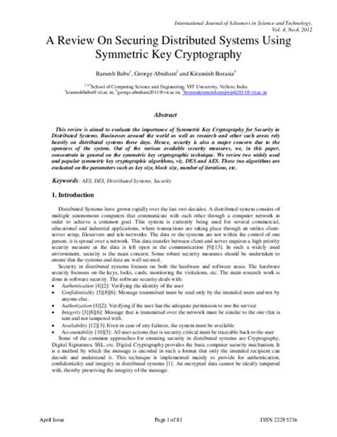 Pdf A Review On Securing Distributed Systems Using Symmetric Key