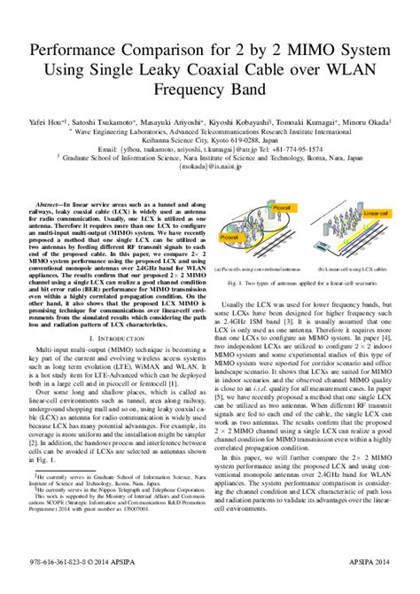 Pdf Performance Comparison For 2 By 2 Mimo System Using Single Leaky Coaxial Cable Over Wlan