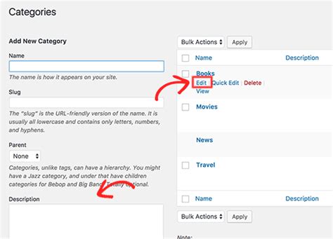 Как отобразить описание для Рубрик на сайте Wordpress