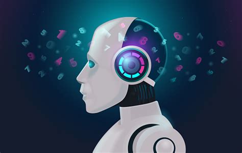Banyak Angka Melayang Di Sekitar Kepala Robot Android Atau Kecerdasan Buatan Ilustrasi Tentang