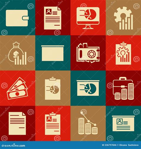 Set Board With Resume Briefcase And Coin Clipboard Graph Chart
