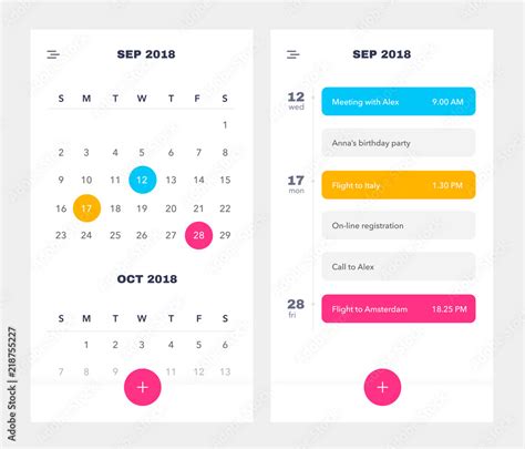 Calendar Application Template With To Do List And Tasks Ui Ux Design For Mobile Phone To Do