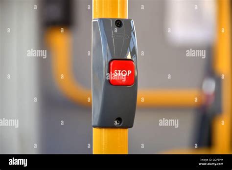 Close Up View Of A Push Button Inside A Bus To Signal To The Driver To Stop At The Next Bus Stop