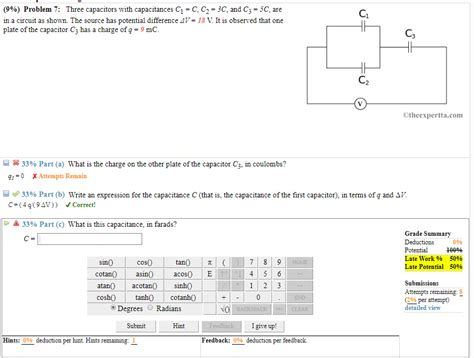 Solved 0 9 Problem 7 Three Capacitors With Capacitances