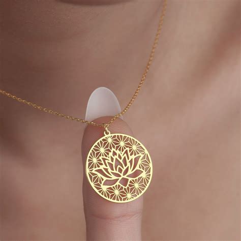 Lotus Flower Necklace In Sterling Silver Round Lotus Pendant Buddhist