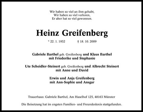 Traueranzeigen Von Heinz Greifenberg Trauer In Nrwde