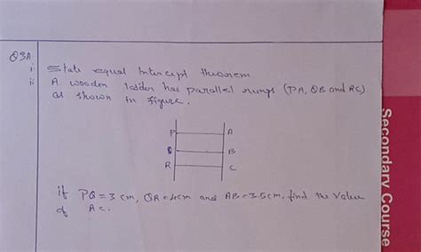 State Equal Intercept Theorem A Wooden Ladder Has Parallel Rungs Pa Ob