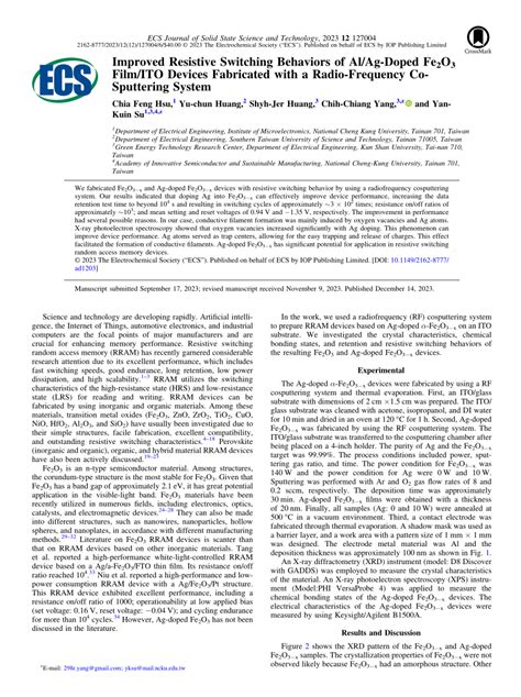 Improved Resistive Switching Behaviors Of Alag Doped Fe2o3 Filmito