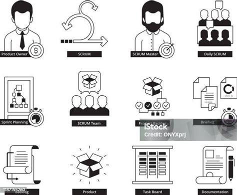 스크럼 아이콘 민첩성 개발 방법론 비즈니스 프로세스 반복 적인 일상 업무 마스터 시간 관리 벡터 아이콘 스크럼에 대한 스톡 벡터
