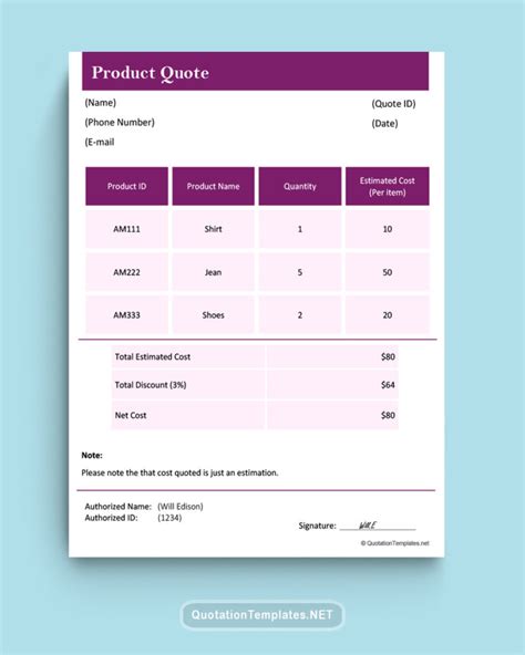 Free Customizable Product Quote Templates