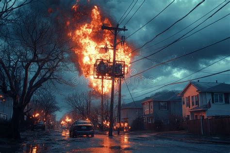 Dramatic Scene Of A Transformer Exploding During A Severe Storm Dramatic Scene Of A Transformer Exploding During A Severe Storm