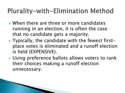 Ppt Plurality With Elimination Method Instant Runoff Voting Powerpoint Presentation Id 2612336