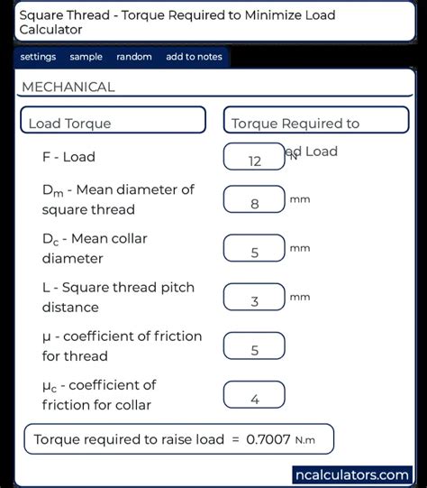 Torque Required To Lower Load Calculator