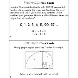 Fibonacci Task Cards Etsy