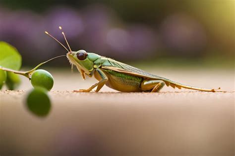 Premium Ai Image A Green Grasshopper With A Bug On Its Back