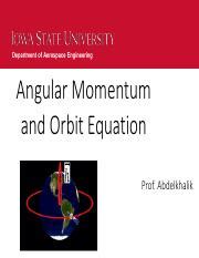 Lecture 07 Angular Momentum Pdf Department Of Aerospace Engineering Angular Momentum And Orbit