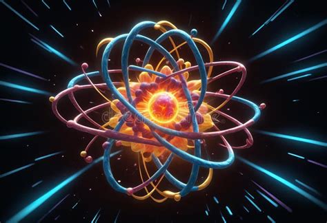 An Intricate 3d Rendering Of A Glowing Atom Stock Illustration