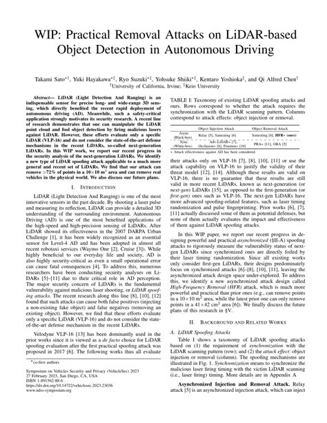Pdf Wip Practical Removal Attacks On Lidar Based Object Detection In