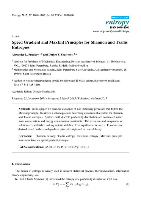 Speed Gradient And Maxent Principles For Shannon And Tsallis Entropies Docslib