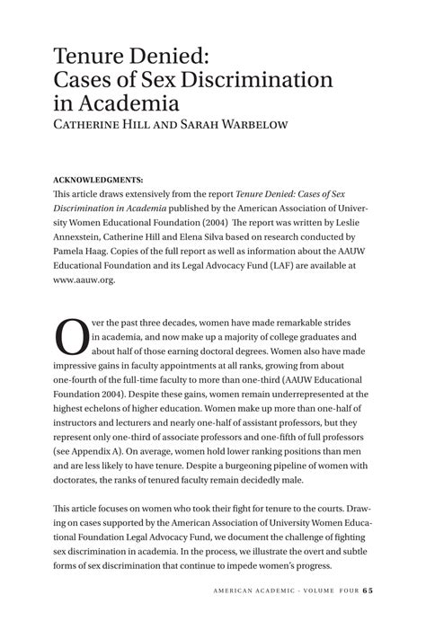 PDF Tenure Denied Cases Of Sex Discrimination In Academia