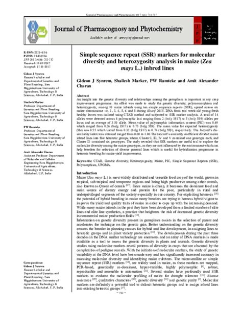 Pdf Simple Sequence Repeat Ssr Markers For Molecular Diversity And