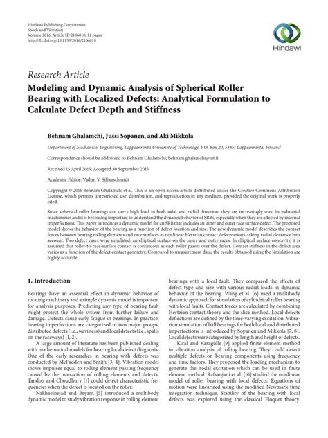 PDF Modeling And Dynamic Analysis Of Spherical Roller Bearing With Localized Defects