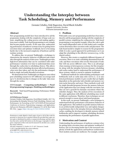 Pdf Understanding The Interplay Between Task Scheduling Memory And Performance