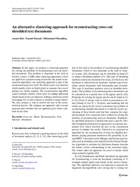 Pdf An Alternative Clustering Approach For Reconstructing Cross Cut Shredded Text Documents