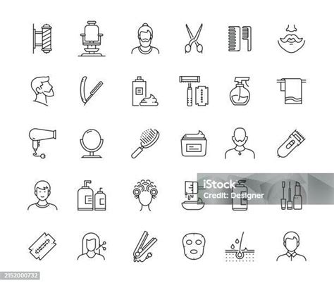 간단한 미용사 라인 아이콘 세트입니다 미용실 미용실 이발소 머리 자르기 헤어스타일 가위 헤어 케어 아이콘에 대한 스톡 벡터 아트 및 기타 이미지 Istock