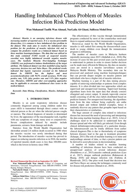 Pdf Handling Imbalanced Class Problem Of Measles Infection Risk