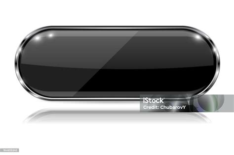 타원형 블랙 버튼입니다 유리 금속 프레임으로 3d 반짝 아이콘 리플렉션을 사용 하 여 0명에 대한 스톡 벡터 아트 및 기타 이미지 0명 3차원 형태 검은색 Istock