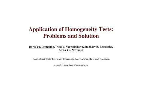 PDF Application Of Homogeneity Tests Problems And Solution