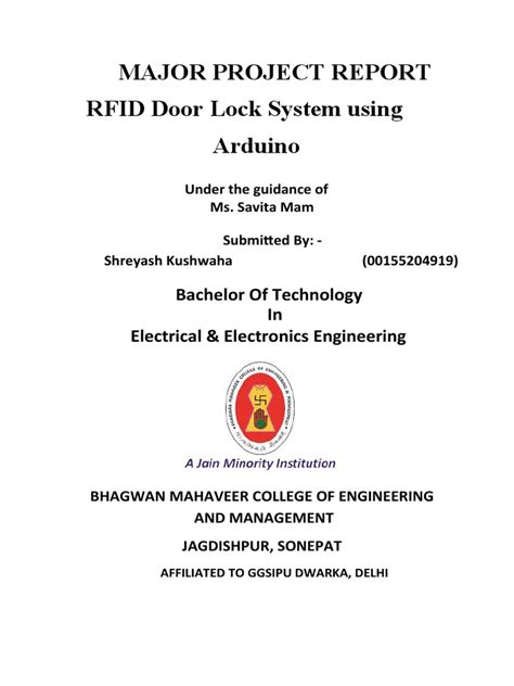 Major Project Rfid Pdf Arduino Radio Frequency Identification