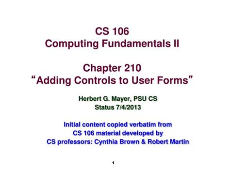 Ppt Cs 106 Computing Fundamentals Ii Chapter 210 “ Adding Controls To User Forms ” Powerpoint