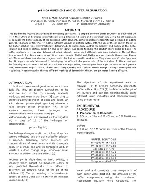 Ph Measurement And Buffer Preparation Pdf Ph Buffer Solution