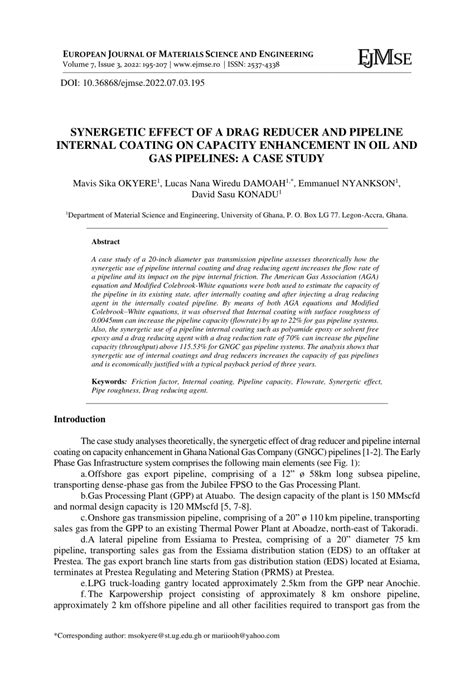 Pdf Synergetic Effect Of A Drag Reducer And Pipeline Internal Coating