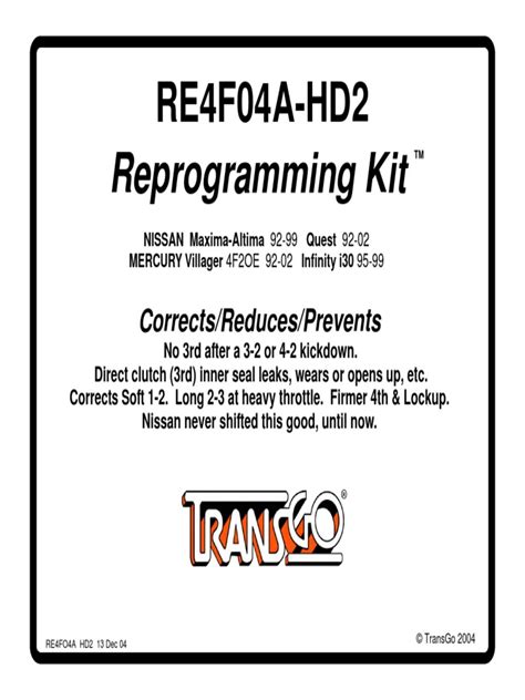 Re4f04ahd2 Reprogramming Kit Pdf Valve Rivet