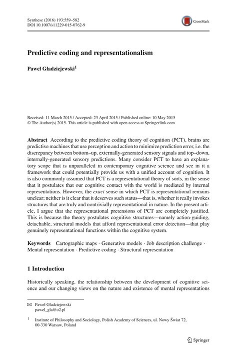 Pdf Predictive Coding And Representationalism