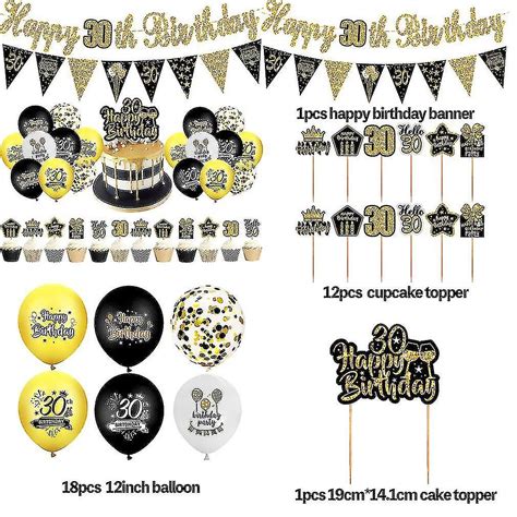 32 Stks Zwart Goud 30e Gelukkige Verjaardag Ballon Kit Latex Confetti