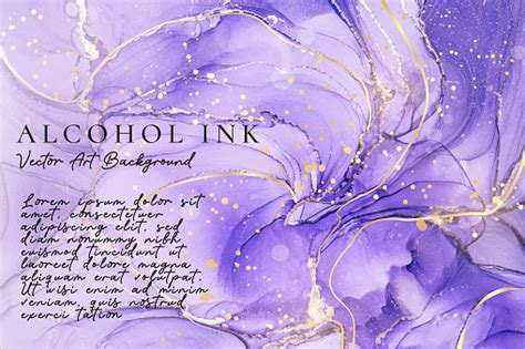 황금 얼룩이있는 고급 보라색 액체 수채화 배경 로얄 퍼플 대리석 알코올 잉크 그리기 효과 웨딩 초대 인증서 메뉴에 대한 벡터 일러스트 디자인 템플릿 0명에 대한 스톡 벡터
