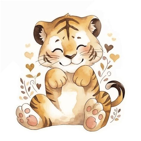 Filhote De Tigre Feliz Está Sentado Vetor Premium