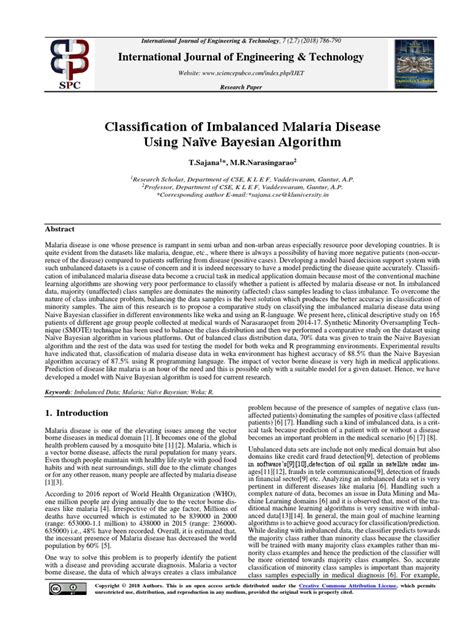 Classification Of Imbalanced Malaria Disease Using Pdf Statistical Classification Machine