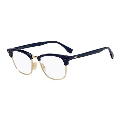 Fendi Metal Rounded Eyeglass Frames Dark Blue Gold Designer