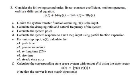 Solved 3 Consider The Following Second Order Linear