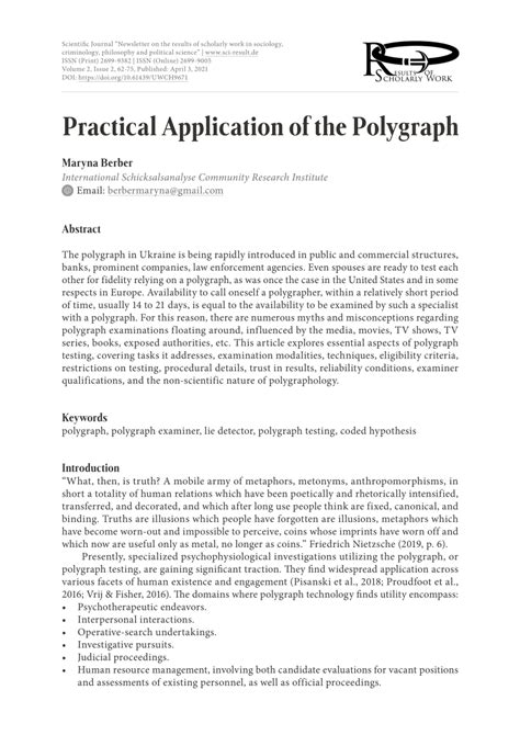 Pdf Practical Application Of The Polygraph