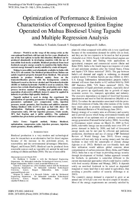 Pdf Optimization Of Performance And Emission Characteristics Of