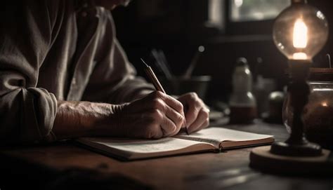 Premium AI Image One Man Studying Literature Holding Pen Generated By AI