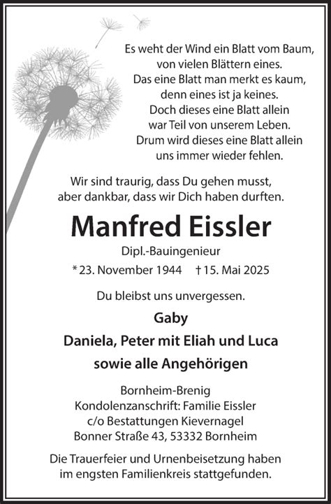 Traueranzeigen Von Manfred Eissler Wirtrauern