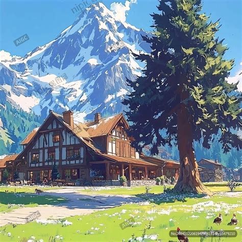 Ai创作图动漫风景 动漫场景设计 日系风景插画 漫画风景 宫崎骏画风 动画场景素材 插画风景画 厚涂景色 新海诚动漫风格 风景厚涂 新海诚风格